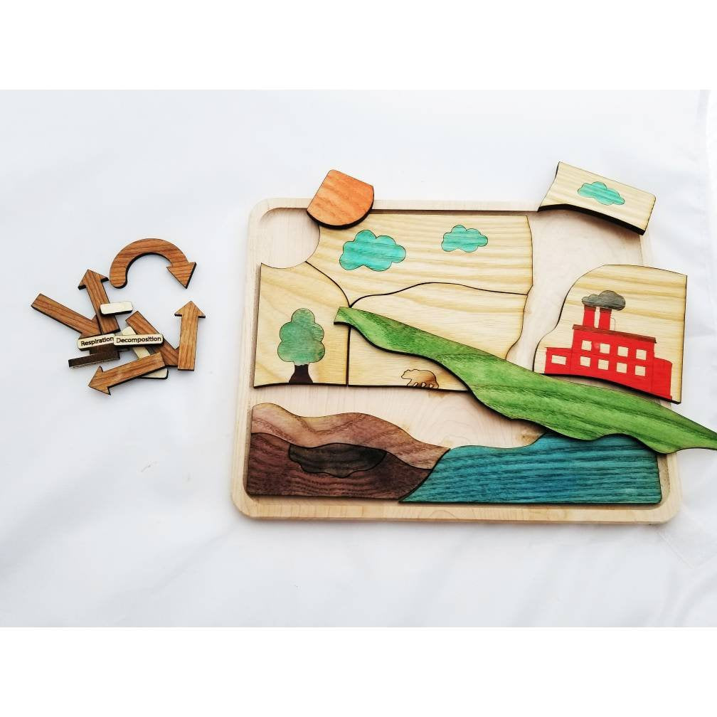 Wooden Educational Toy - Carbon cycle puzzle, Earth day wooden puzzle ...