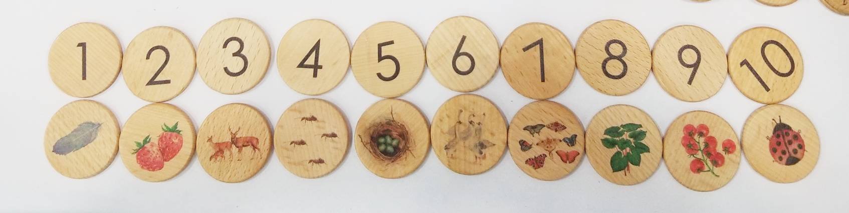 Wooden memory puzzle - number matching game - counting game - nature n ...