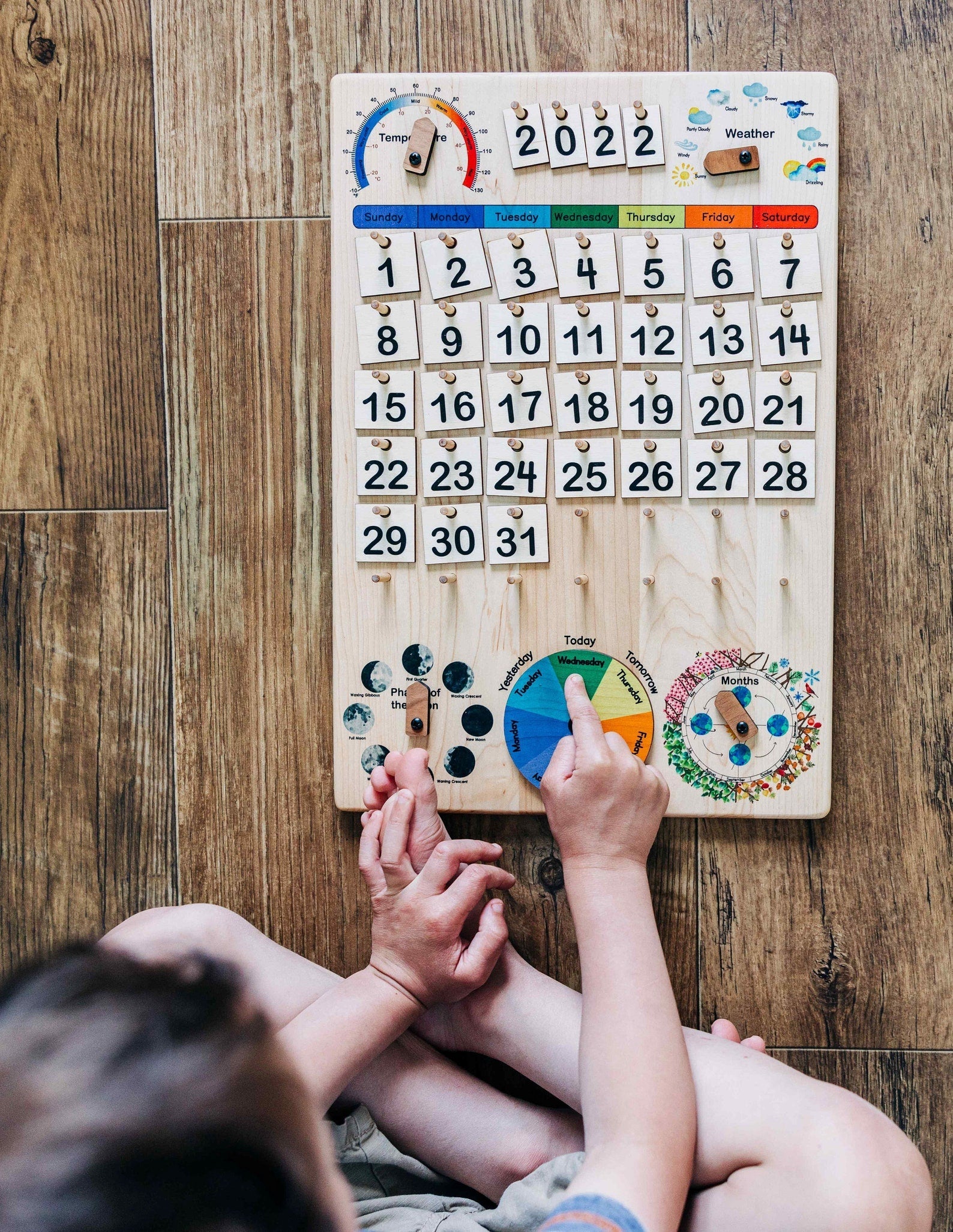 SECONDS/IMPERFECT Expanded Wooden perpetual calendar with seasons, moo ...