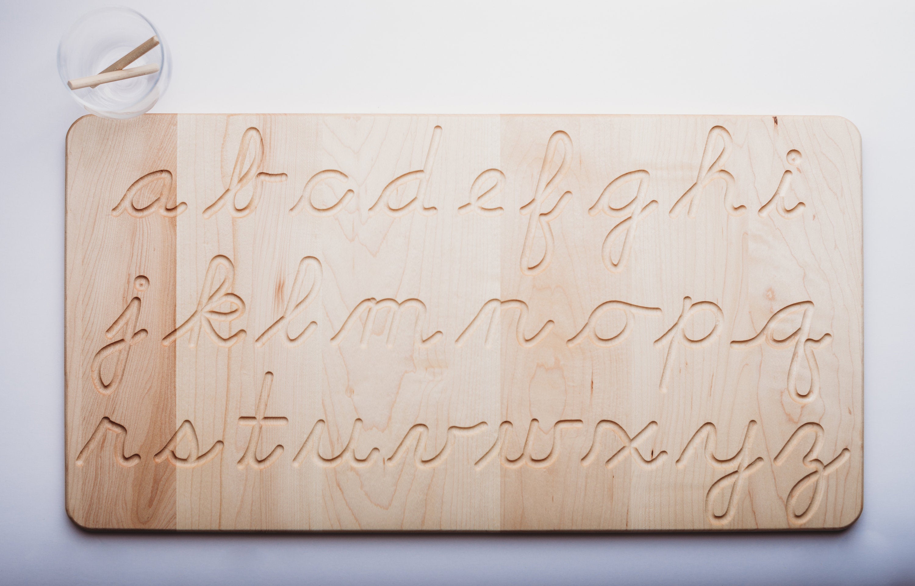 Cursive alphabet tracing board - wooden alphabet board - wooden tracin ...